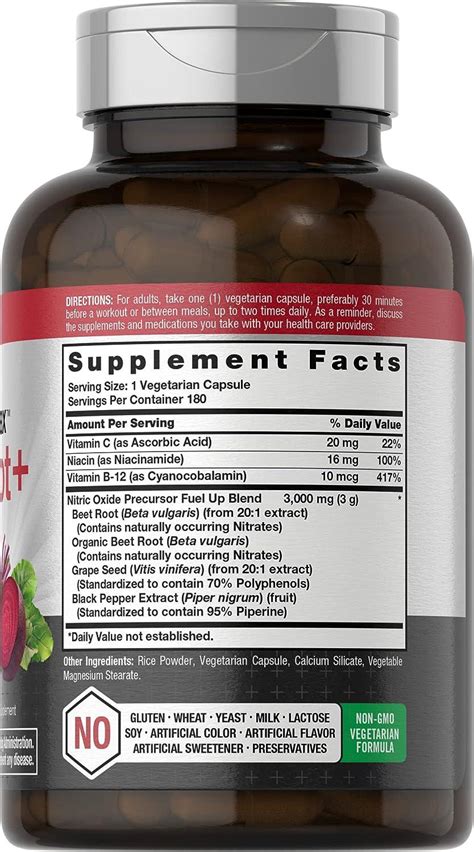 Beet Root Nitric Oxide Capsules 180 Count Nitrates For Nitric Oxide Production Vegetarian