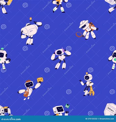 Android Characters Cyborg In Different Poses Standing Pointing Humanoid Spaceman Vector