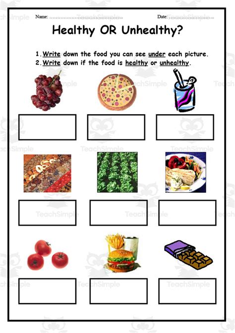 Healthy And Unhealthy Food Worksheet Printable Pdf
