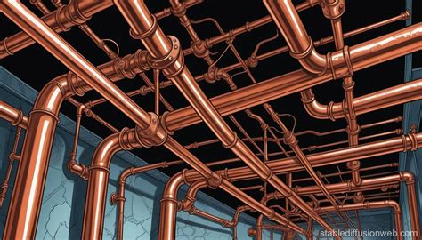 Intricate Ceiling Pipe Branching Stable Diffusion Online