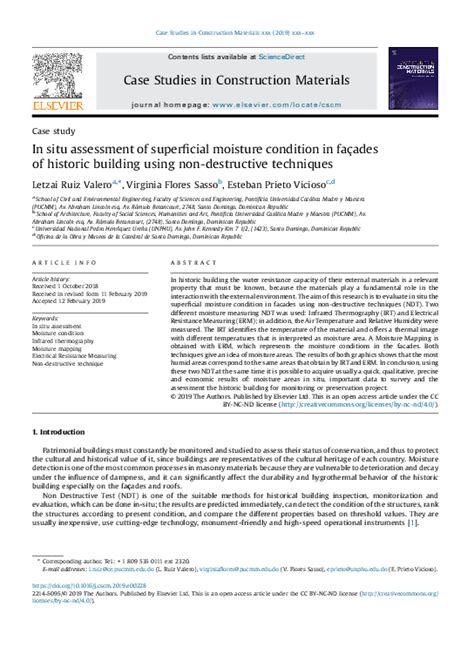 Pdf In Situ Assessment Of Superficial Moisture Condition In Façades Of Historic Building Using