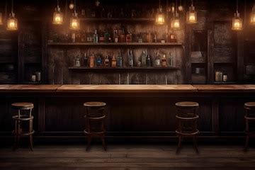 Premium Photo A Dark Bar With A Wooden Bar With A Wooden Counter And