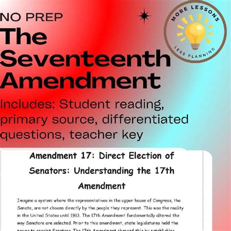 Seventeenth Amendment Electing Senators Reading Comprehension Worksheet