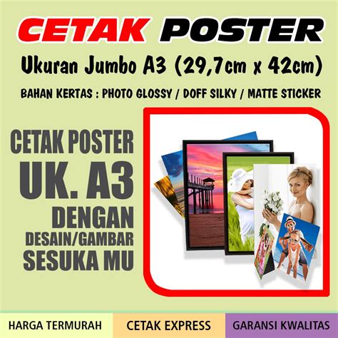 Jual Cetak Poster Foto Custom Ukuran Jumbo A3 297x42 Cm Harga