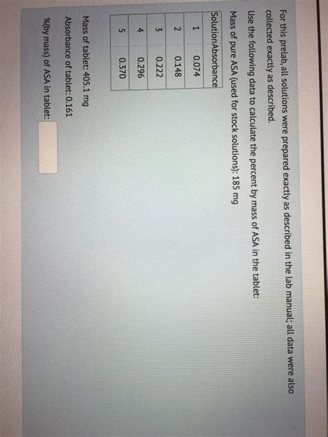 Solved For This Prelab All Solutions Were Prepared Exactly Chegg