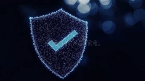 Illustration Shows Glowing Polygonal Wireframe Shield With Checkmark Sign Dark Blue Background