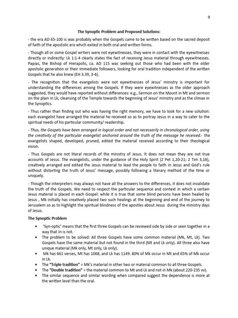 The Synoptic Problem 1 Pdf Jesus Gospels