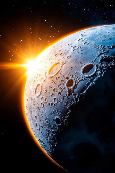 A View Of The Moon With The Sun Shining Over It Stock Image Image Of