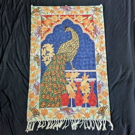 Hand Embroidered 4x25 Peacock Silk Chainstitch Wall Hanging Gyawun