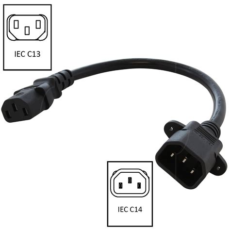 1ft 13a Iec C14 Sheet E It Plug With Mounting Holes To Iec C13 Connector Ac Connectors