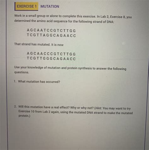 Solved Exercise 1 Mutation Work In A Small Group Or Alone To