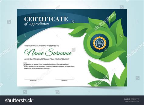 Modern Environmental Certificate Template Green Leaves Stock Vector