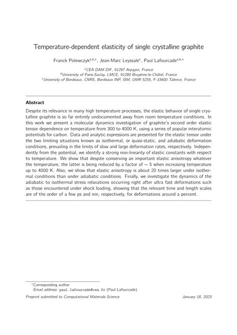 Pdf Temperature Dependent Elasticity Of Single Crystalline Graphite