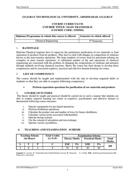 Mass Transfer Syllabus Pdf Distillation Adsorption