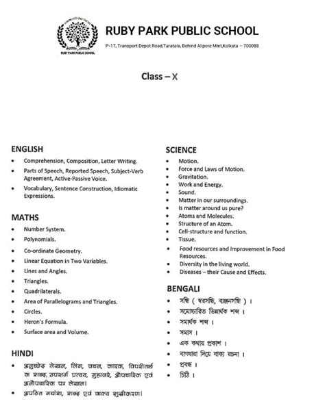 Syllabus For Assessment Ruby Park Public School