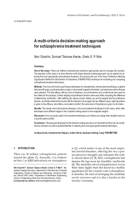 Pdf A Multi Criteria Decision Making Approach For Schizophrenia Treatment Techniques
