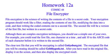 Solved Homework 12a Comsc 44 File Encrypter File Encryption