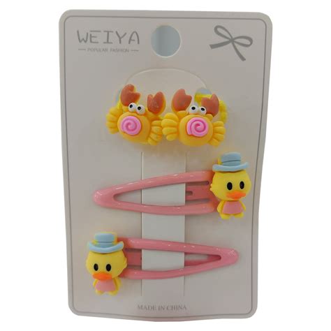 قیمت و خرید ست گیره و کش مو دخترانه مدل فانتزی تق تقی طرح اردک بسته 4 عددی