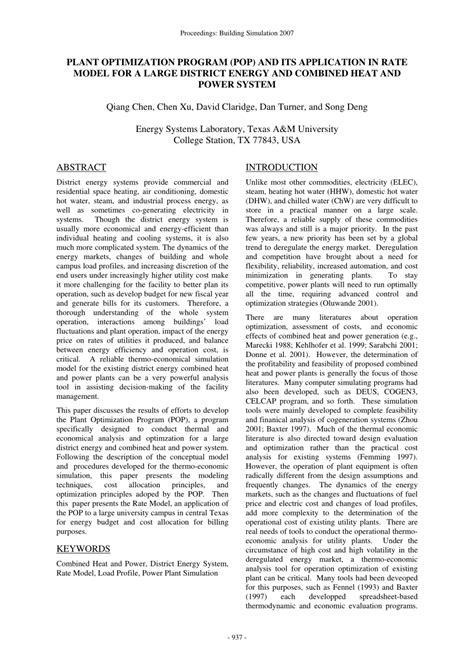 Pdf Plant Optimization Program Pop And Its Application In Rate Model For A Large District