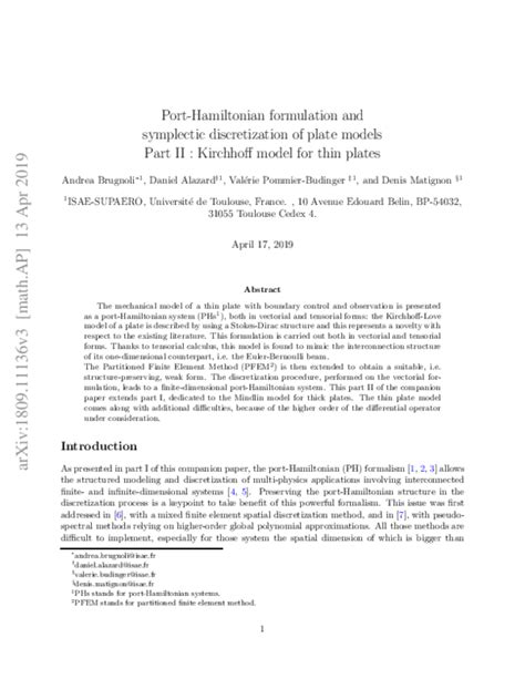 pdf port hamiltonian formulation and symplectic discretization of