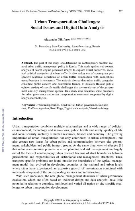 Pdf Urban Transportation Challenges Social Issues And Digital Data