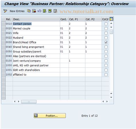 BC SAP Tcode Business Partner Relationship Category