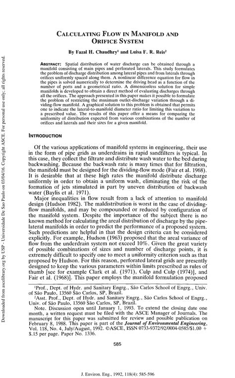 Dividing Flow Manifold Calculations With A Spreadsheet Pertaining To Dividingflow Manifold