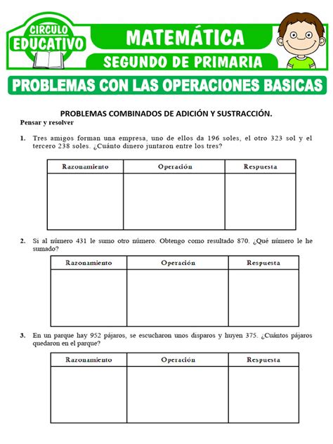 Problemas Con Las Operaciones Basicas Para Segundo De Primaria Pdf