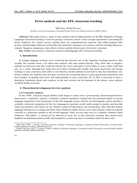 Error Analysis And The Efl Classroom Teaching Xie 2007 Pdf Second