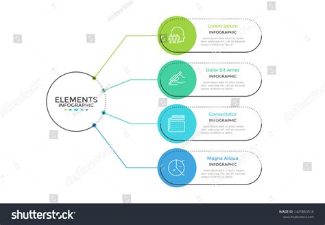 Workflow Diagram Four Rounded Elements Connected vector de stock libre de regalías