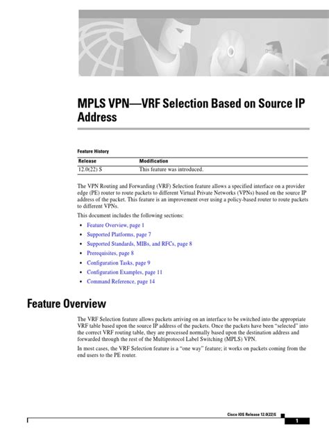 Mpls Vpn Vrf Selection Based On Source Ip Address Feature Overview