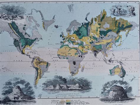 1858 Original Antique Geological World Map Geologist T