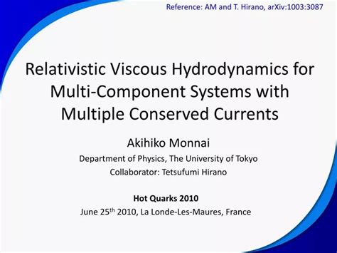 Ppt Relativistic Viscous Hydrodynamics For Multi Component Systems With Multiple Conserved