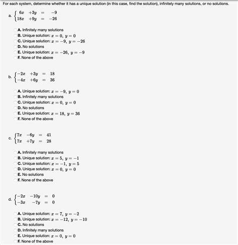 Solved For Each System Determine Whether It Has A Unique Chegg Com