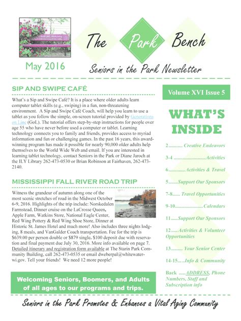 Fillable Online Seniors In The Park Newsletter May 2016 Fax Email