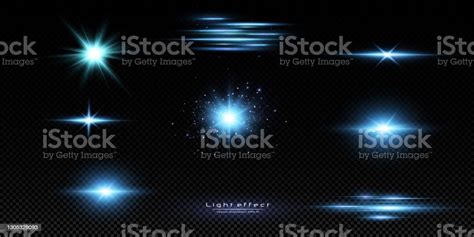 파란색의 벡터 그림입니다 빛 효과의 집합입니다 깜박임과 눈부심 밝은 빛의 광선 빛나는 선 벡터 그림입니다 크리스마스 플래시 먼지 공휴일에 대한 스톡 벡터 아트 및 기타