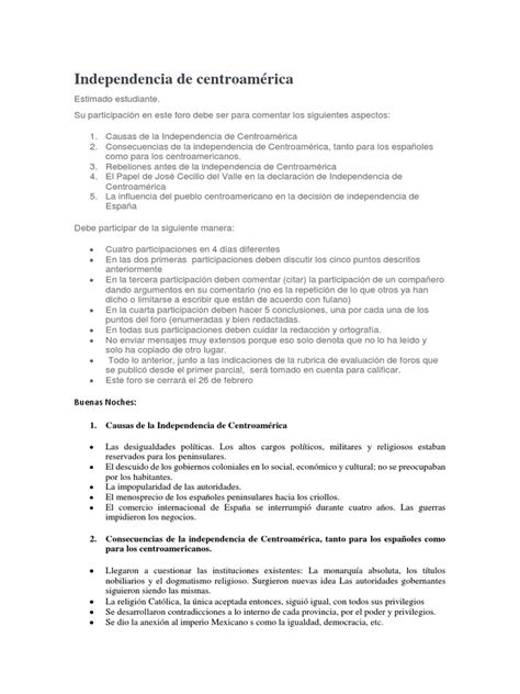 Causas Y Consecuencias De La Independencia Pdf Centroamérica