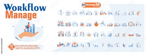 Workflow Manage Concept Illustration Collection Of Male And Female Business People Scenes In