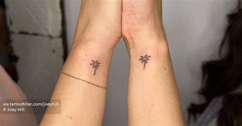 Matching Minimalistic Palm Tree Tattoo For Couple