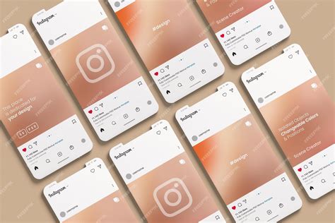 클레이 휴대폰 화면에 Instagram 인터페이스 및 게시물 모형 프리미엄 Psd 파일
