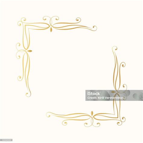 손으로 그린 화려한 선조 테두리 빈티지 골든 코너 프레임입니다 벡터 절연 금 소용돌이 장식 로얄 웨딩 초대장 카드 템플릿입니다 결혼식에 대한 스톡 벡터 아트 및 기타 이미지