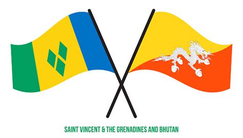 세인트 빈센트 그레나딘과 부탄 깃발은 교차하고 흔들리는 플랫 스타일 공식 비율 경제에 대한 스톡 벡터 아트 및 기타 이미지 경제 국기 그레나딘즈 Istock