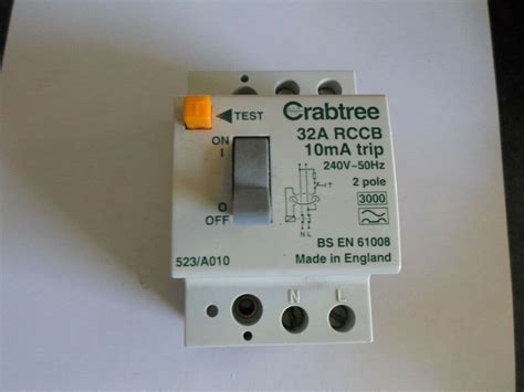 Crabtree 32 Amp 10ma 523a010 Rccb Circuit Breaker