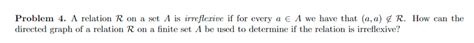 solved problem 4 a relation r on a set a is irreflexive if