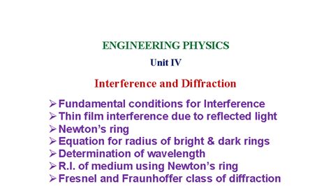 Unit Iv Interference And Diffraction Key Concepts And Equations Studocu