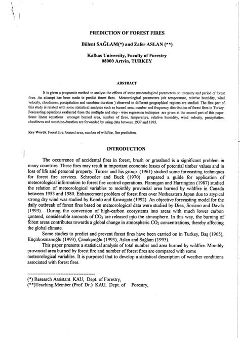 PDF Prediction Of Forest Fires