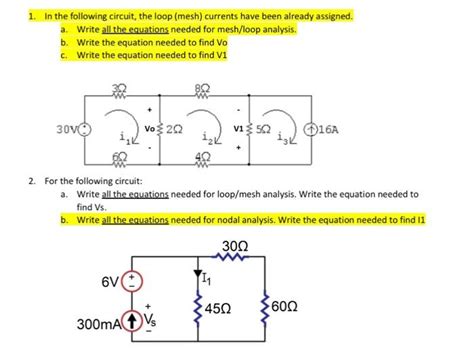 Solved 1 In The Following Circuit The Loop Mesh Currents