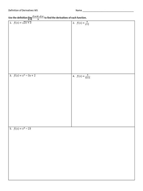 1 Definition Of Derivatives Ws Pdf