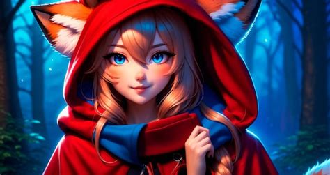 Premium Photo An Anime Girl With Fox Ears And A Red Hood Is Smiling