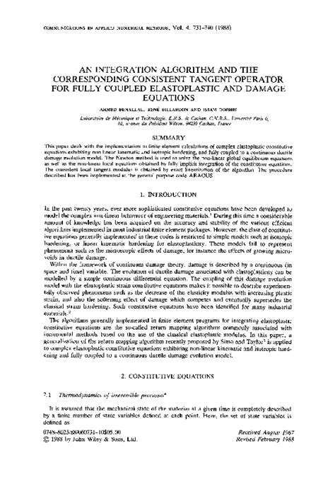 Pdf An Integration Algorithm And The Corresponding Consistent Tangent